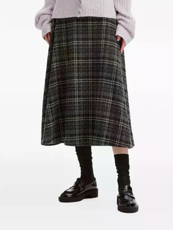 B+AB Check Rhinestone-embellished Midi Skirt
