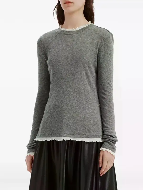 TOUT A COUP Ruffled-trim Long-sleeve T-shirt