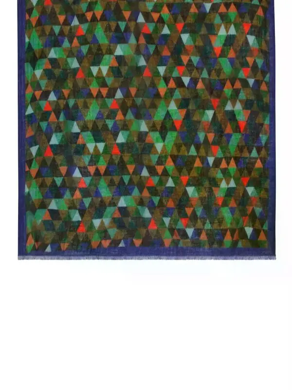 LEATHERSMITH OF LONDON Geometric-print Fringed Scarf