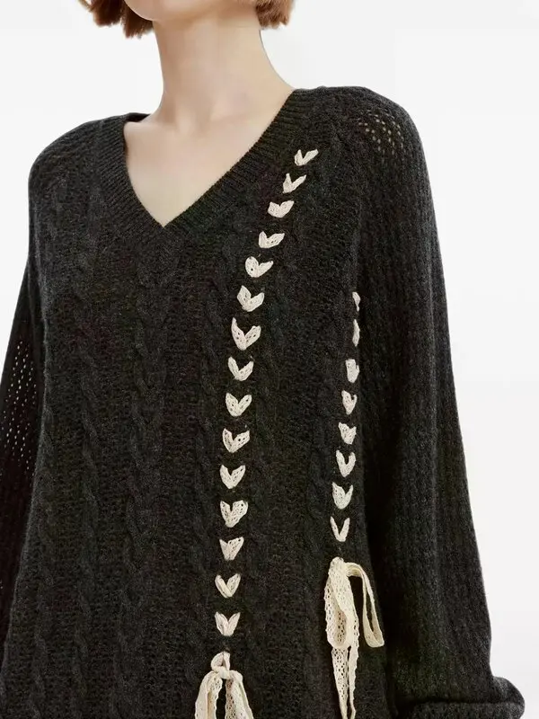 B+AB Lace-up Cable-knit Sweater