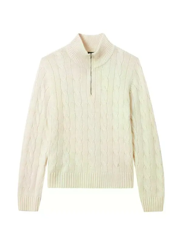 TOUT A COUP Cable-knit Quarter-zip Sweater - Neutrals