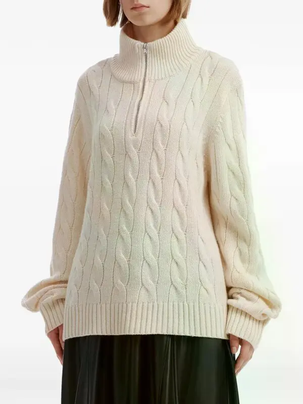 TOUT A COUP Cable-knit Quarter-zip Sweater
