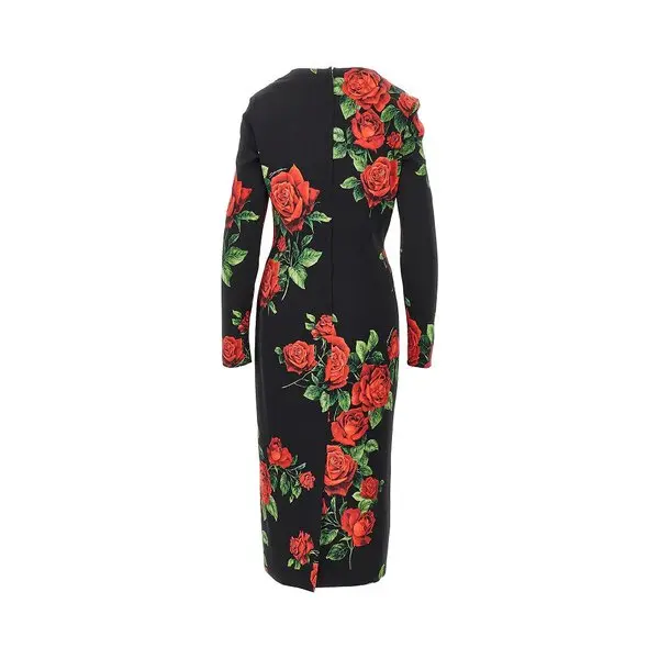 Dolce & Gabbana Roses Print Charmeuse Midi Dress