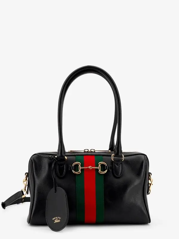 Gucci Borsetto Leather Handbag With Web Detail On The Front - Black