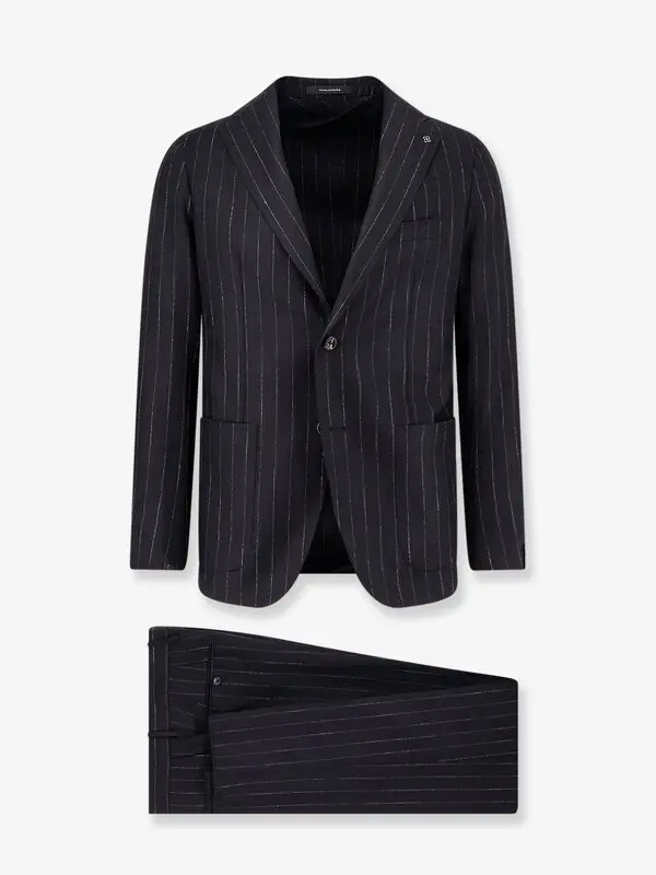 Tagliatore Singlebreasted Virgin Wool Suit With Pinstripe Pattern - Black