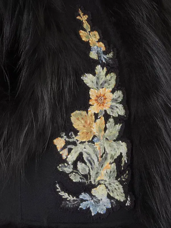Fendi Wool Vest With Floral Embroidery And Fox Fur Trim