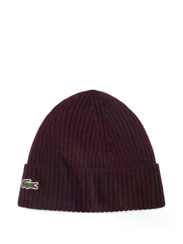 Lacoste Logo-patch Ribbed-knit Beanie Hat - Red