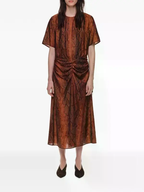 Bimba Y Lola Caramel Snake Dress With Ruched Front