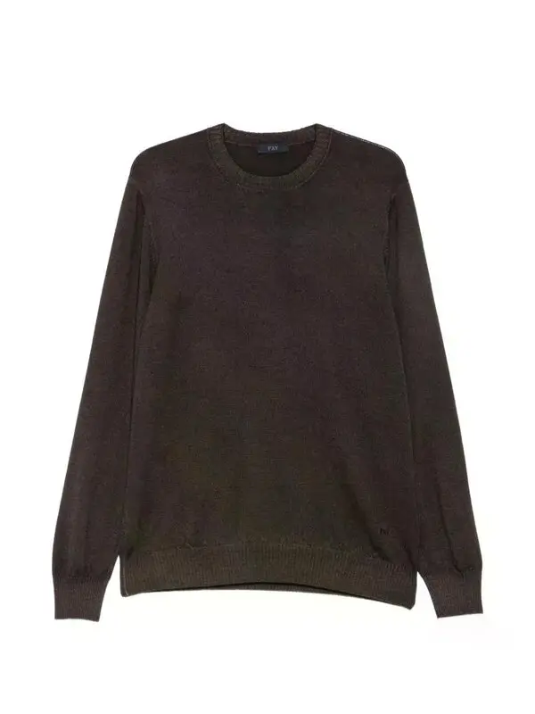 FAY Embroidered-logo Crew-neck Sweater - Brown