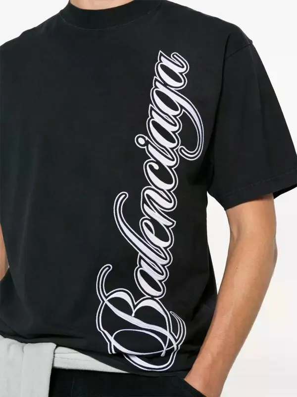 Balenciaga Cursive Medium Fit T-shirt In /white