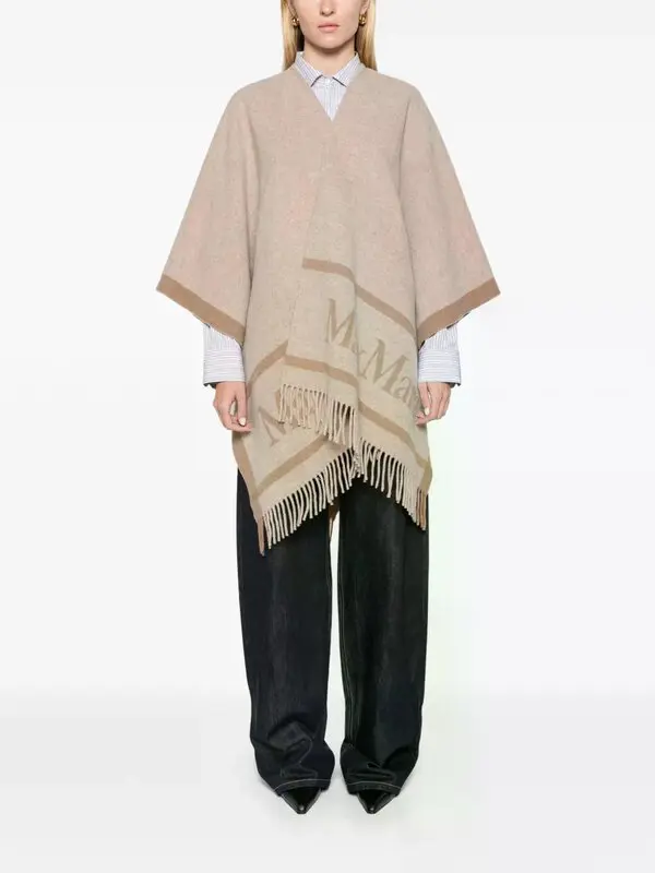 Max Mara Jacquard Wool Poncho Beige - Neutrals