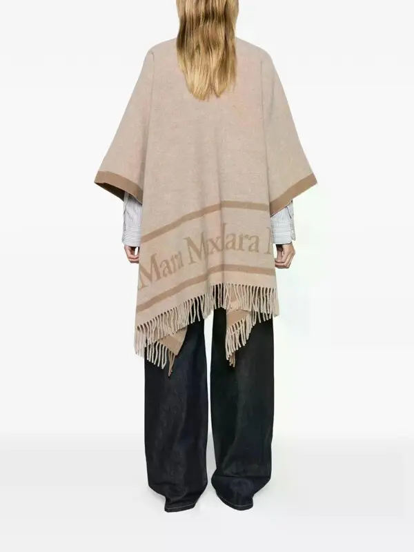 Max Mara Jacquard Wool Poncho Beige