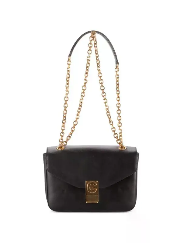 Celine C Chain Flap Leather Shoulder Bag - Black