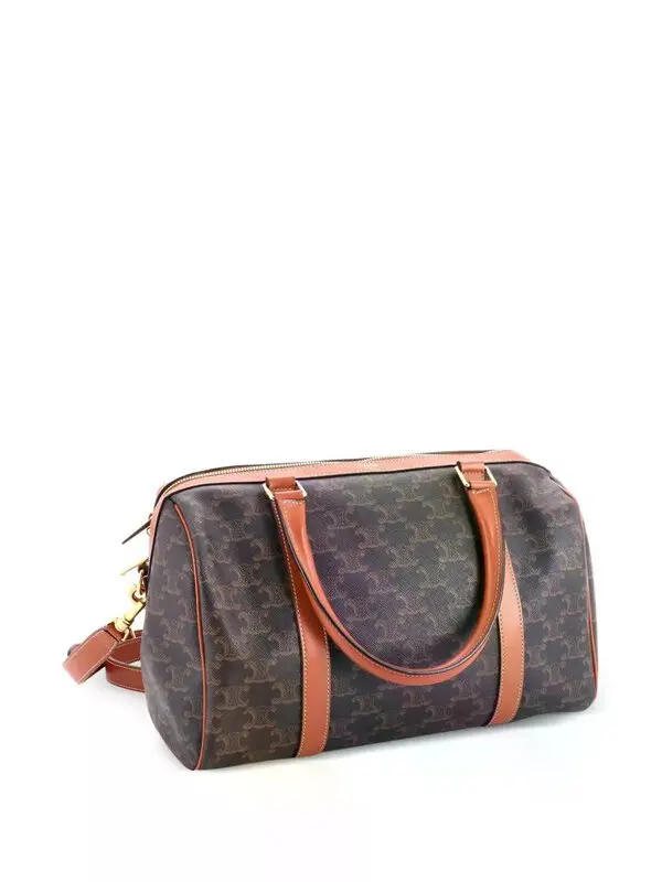 Celine Boston Bag Triomphe Coated Canvas Large Handbag - Brown