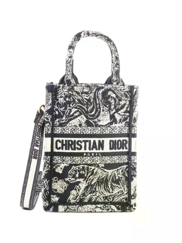 Dior Book Tote Phone Bag Embroidered Canvas Mini Crossbody Bag - Blue