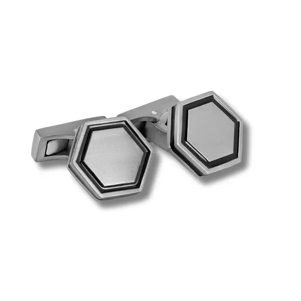 Tateossian Lamborghini Hex Cufflinks In Titanium With Black Enamel - Silver