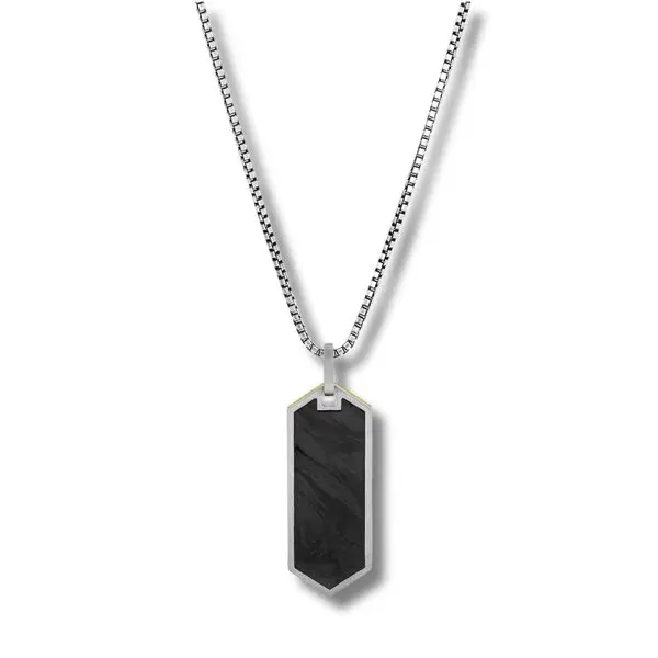 Tateossian Automobili Lamborghini Hex Necklace In Titanium With Forged Carbon Fibre - Silver