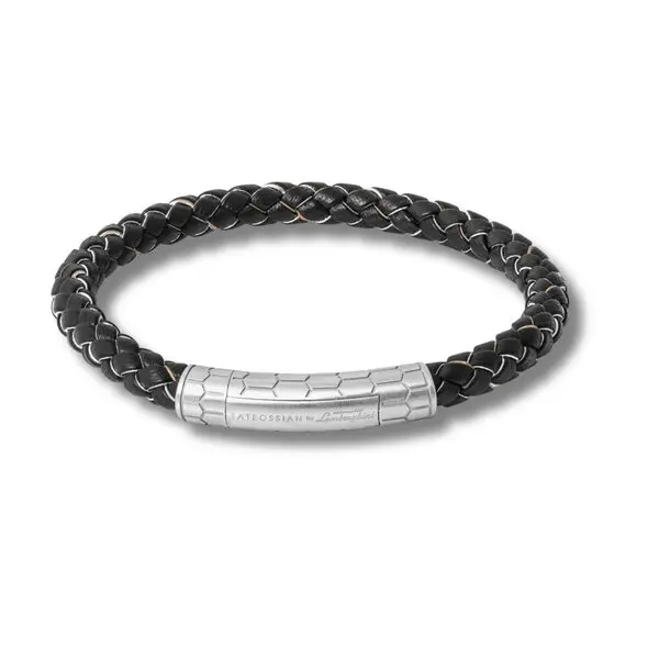 Tateossian Automobili Lamborghini Hex Click Pelle Bracelet In Black - Black/silver