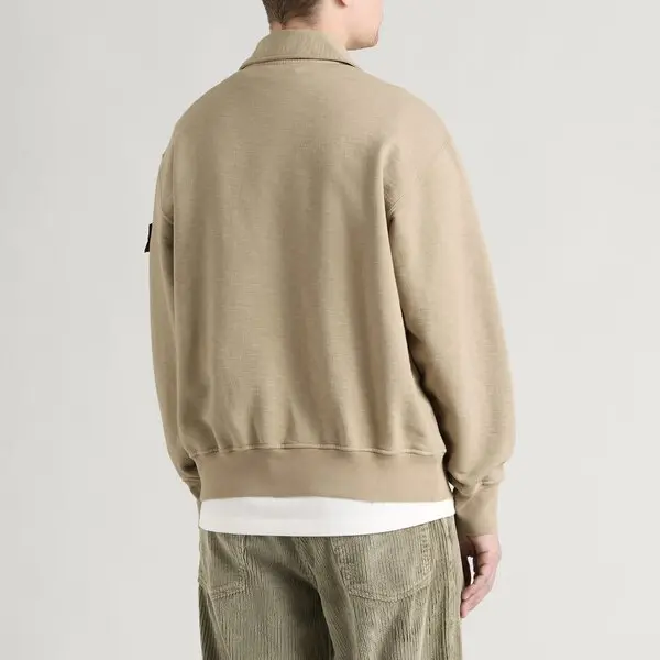Stone Island Tubular Cotton Garment Dyed Polo Sweatshirt - Biscuit