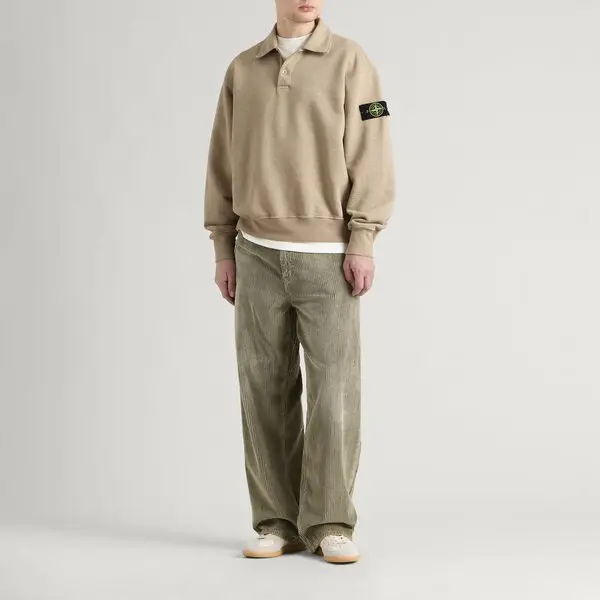 Stone Island Tubular Cotton Garment Dyed Polo Sweatshirt - Biscuit