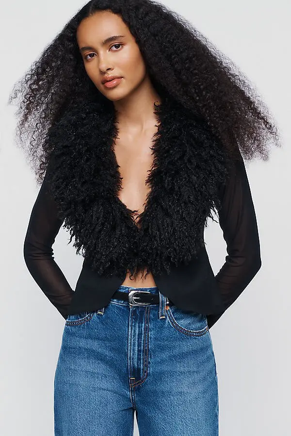 AFRM Nymia Fur Collar Long Sleeve Top