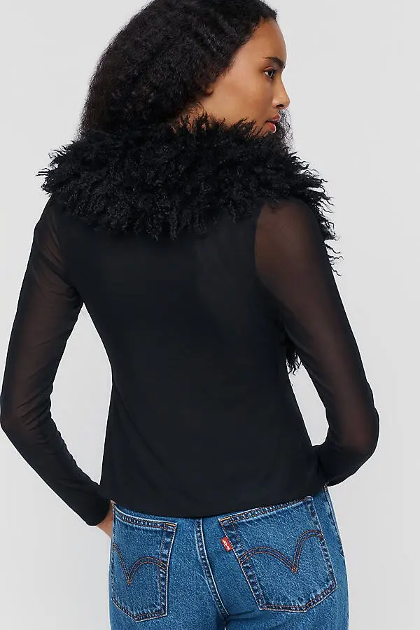 AFRM Nymia Fur Collar Long Sleeve Top