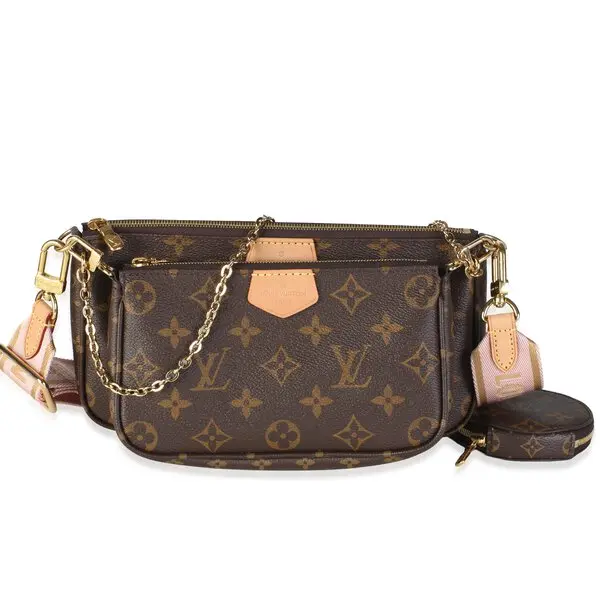 LOUIS VUITTON Rose Clair Monogram Canvas Multi Pochette Accessoires - Brown