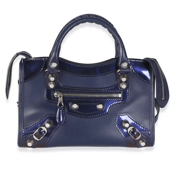 Balenciaga Ultraviolet Patent Calfskin Giant 12 Silver Hardware City Bag - Blue