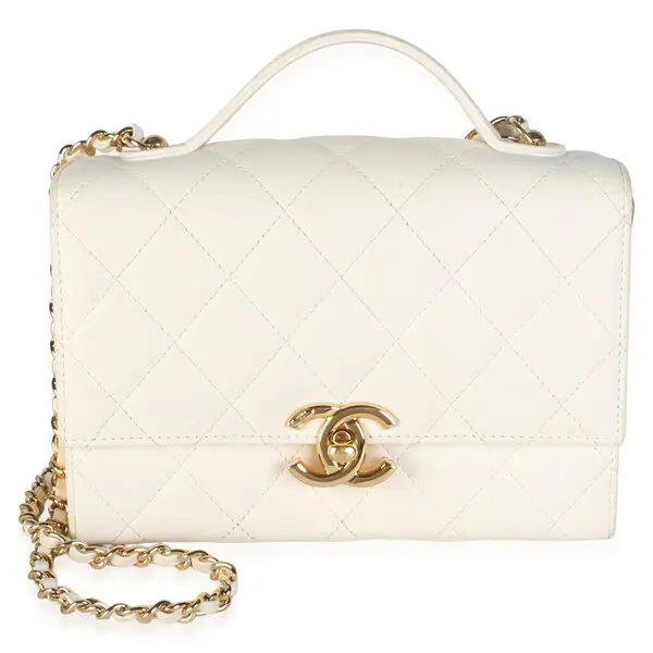 Chanel Quilted Lambskin Golden Plate Flap Bag - White