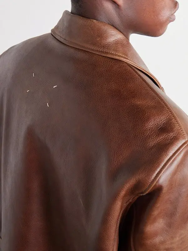 MAISON MARGIELA Cropped Distressed Full-grain Leather Biker Jacket