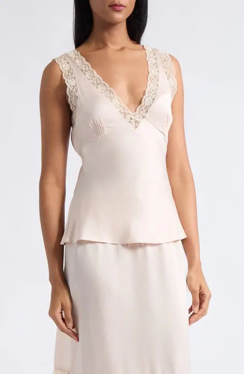 Posse Blake Silk Tank Top With Lace Trim - Cloud Pink