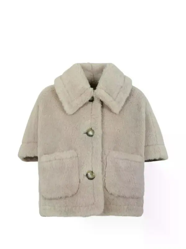 Max Mara Alpaca And Wool Teddy-fabric Boxy Cape Jacket - Neutrals