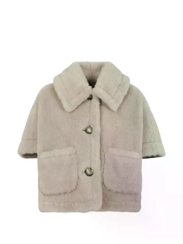 Max Mara Alpaca And Wool Teddy-fabric Boxy Cape Jacket - Neutrals