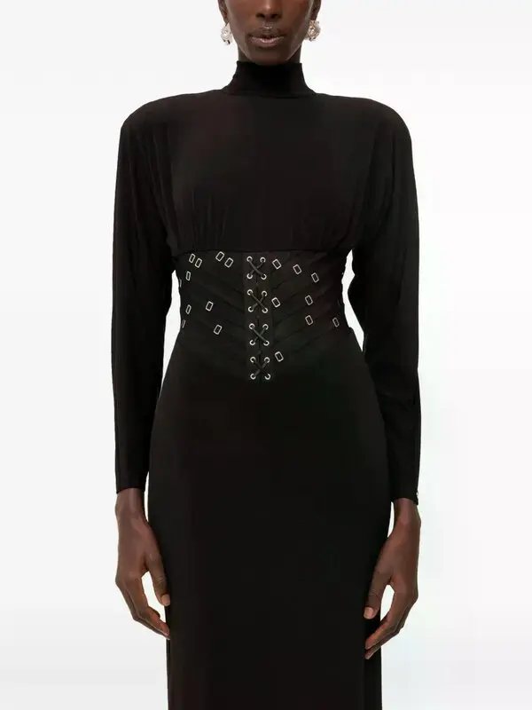 NISSA Tulle Corset-detail Maxi Dress - Black