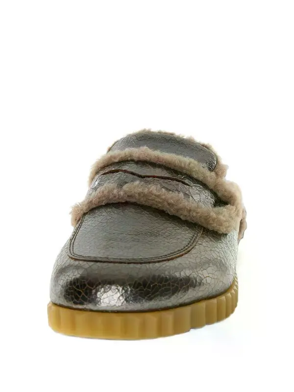 VOILE BLANCHE Freia Crackle-effect Shearling-trim Mules