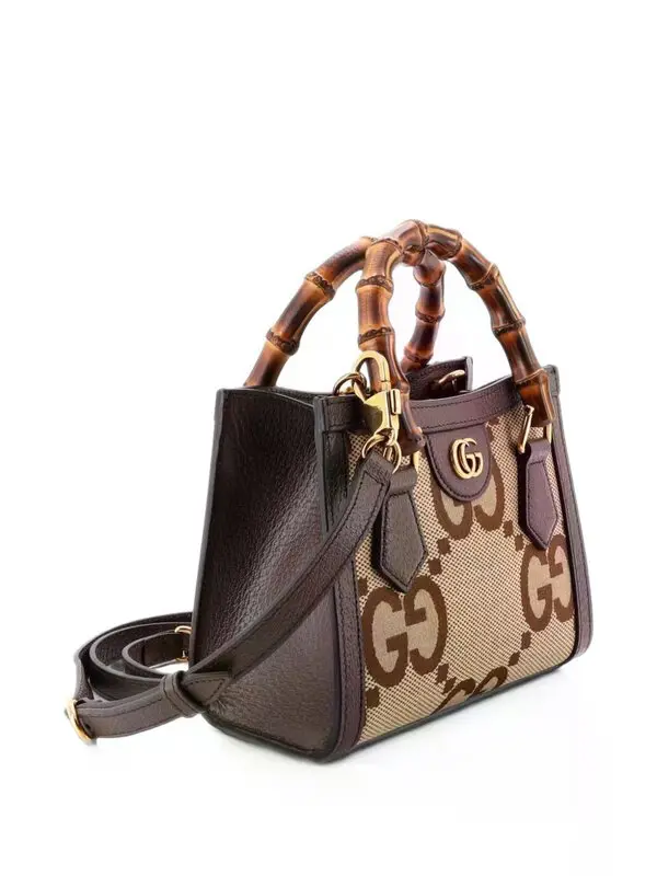 Gucci Diana Nm Bamboo Handle Tote Jumbo Gg Canvas Mini Shoulder Bag - Brown
