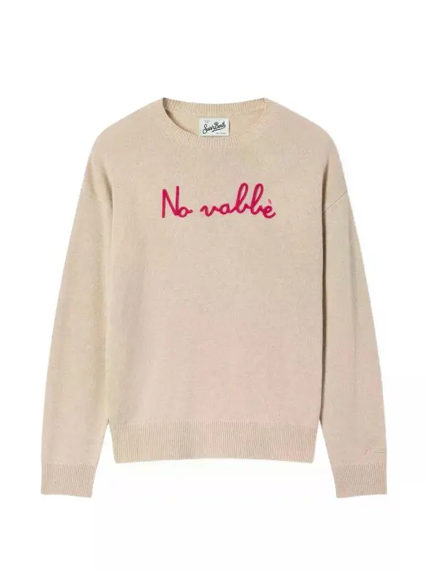 MC2 SAINT BARTH Beige Tessa Wool And Cashmere Blend Crewneck Knit With No Vabbè Embroidery - Neutrals