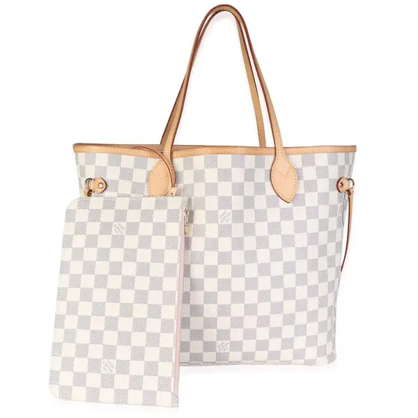 LOUIS VUITTON Rose Ballerine Damier Azur Canvas Neverfull Mm - Beige