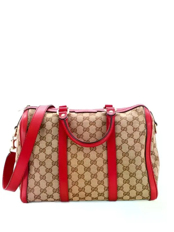 Gucci Convertible Joy Boston Bag Gg Canvas With Leather Medium Satchel - Brown
