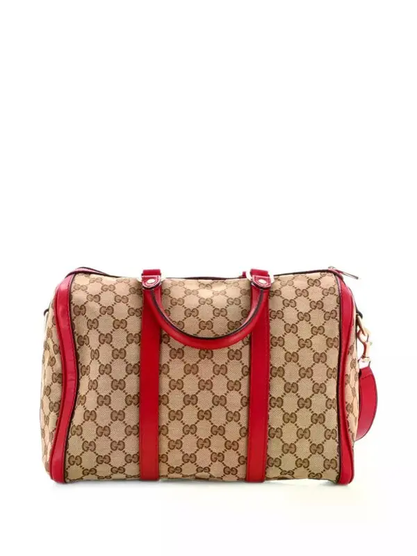 Gucci Convertible Joy Boston Bag Gg Canvas With Leather Medium Satchel