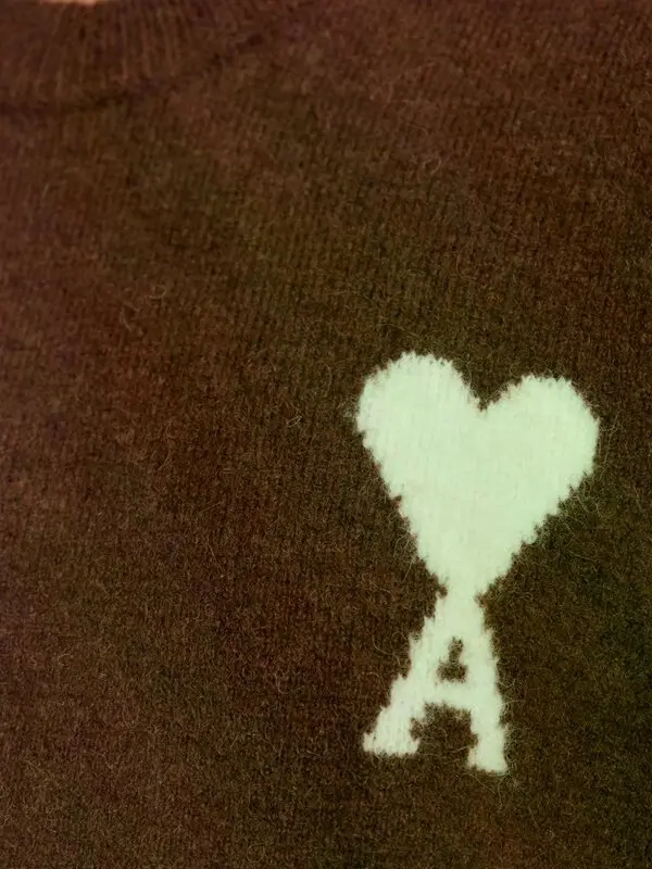 AMI Paris Crewneck Alpaca Sweater With De Coeur