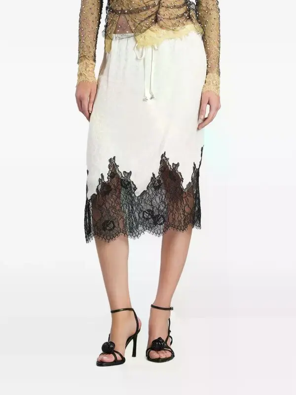 SIEDRES Nell Lace-trim Side-slit Midi Skirt - Neutrals