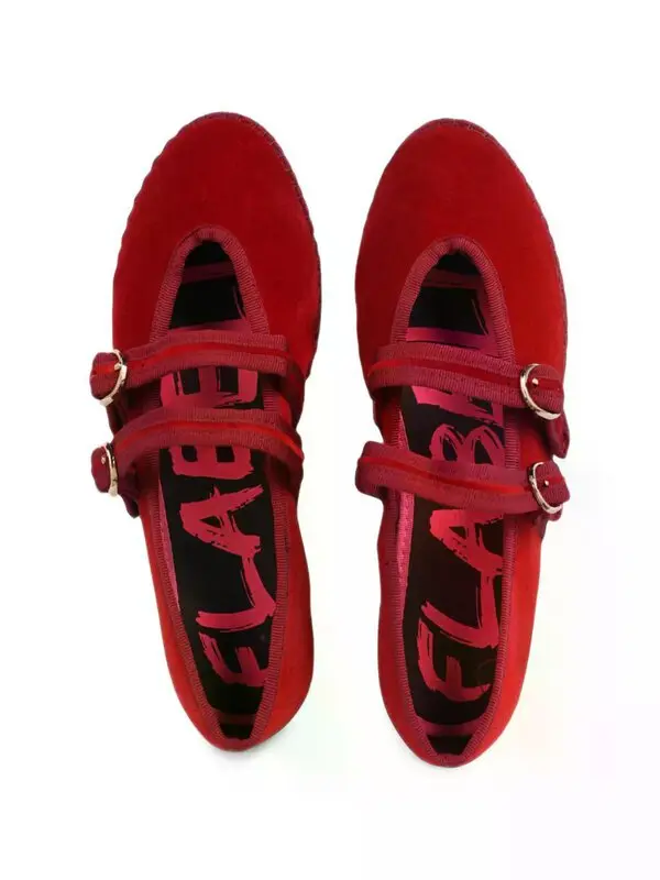 FLABELUS Claire Velvet Double-strap Ballet Flats - Red