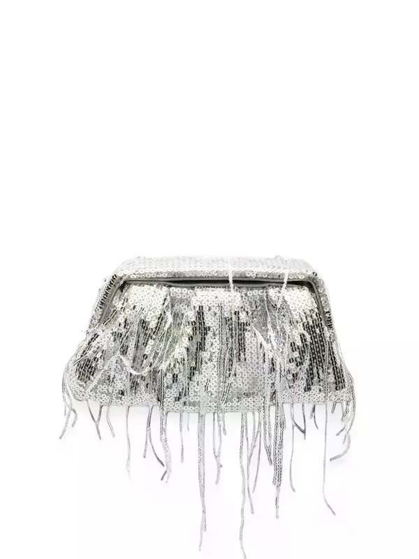 THEMOIRE Athena Sequin-embellished Fringed Clutch Bag - Silver