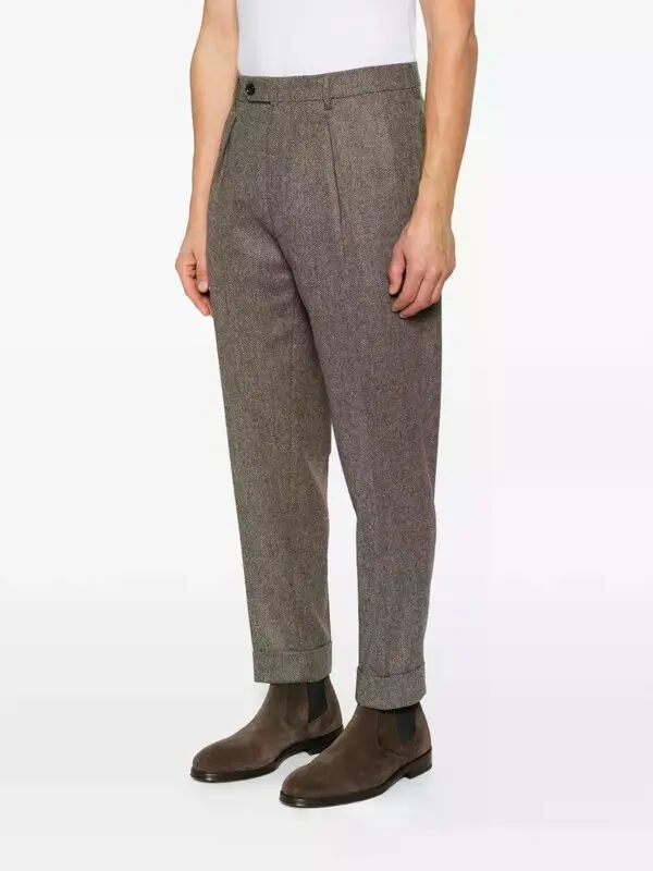 BERWICH Chiaia Herringbone Pleated Trousers - Neutrals
