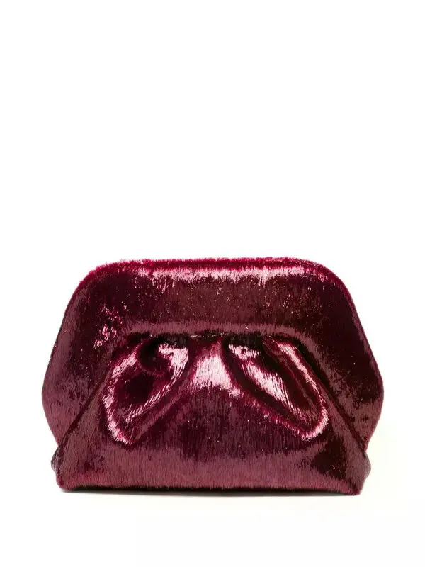 THEMOIRE Small Bios Metallic Pleated Clutch Bag - Red
