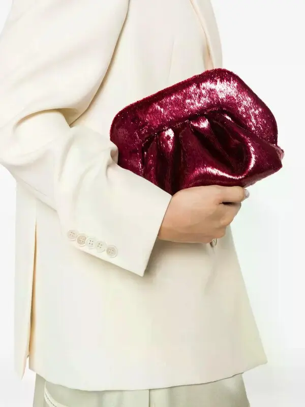 THEMOIRE Small Bios Metallic Pleated Clutch Bag