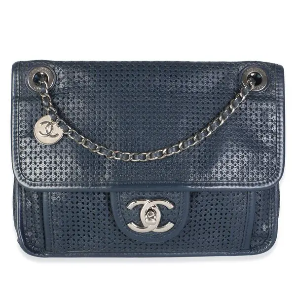 Chanel Navy Perforated Calfskin Up In The Air Flap Bag - Blue