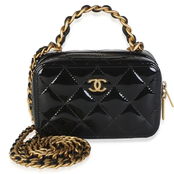 Chanel Quilted Patent Vanity Chain Bag - Black