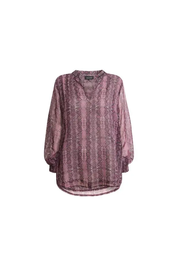 JAMES LAKELAND Snake Print Sheer-sleeve Blouse - Purple